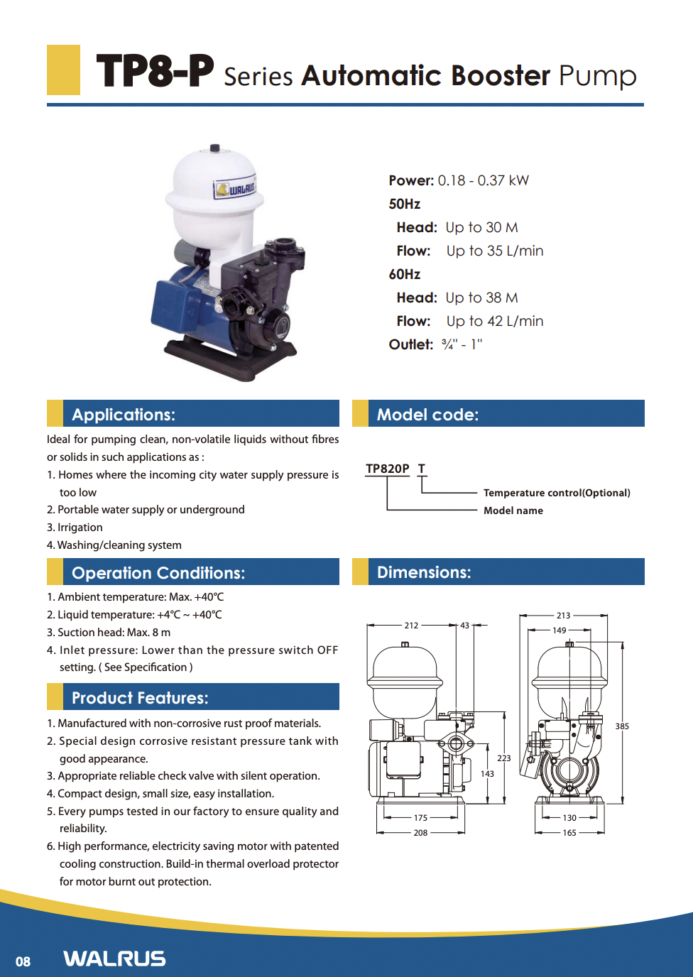 WALRUS รุ่น TP8 series - BESTPUMP-CENTER (By Bestpump-Thailand)