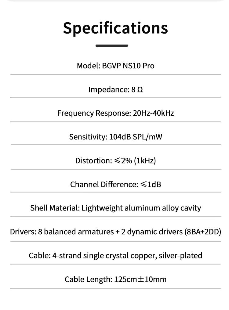 BGVP NS10Pro หูฟัง IEMs 10 ไดรเวอร์ 8BA+2DD สายชุบเงิน เปลี่ยนท่อนำเสียงได้ รองรับ Hi-Res ประกัน ...