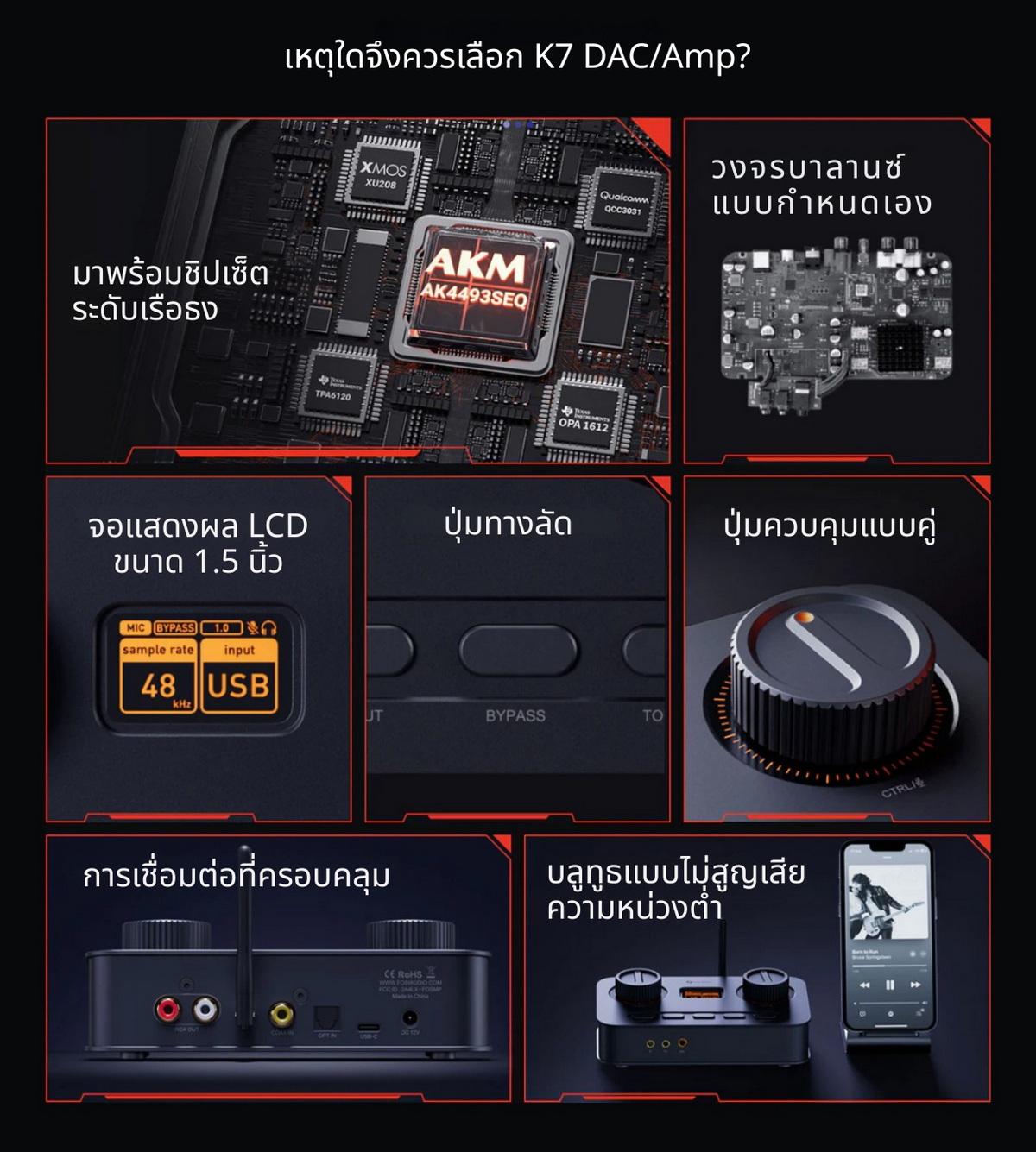 Fosi Audio K7 Bluetooth DAC/AMP HiFi อเนกประสงค์สำหรับเล่นเกม ชิป AKM AK4493SEQ ประกันศูนย์ไทย ...